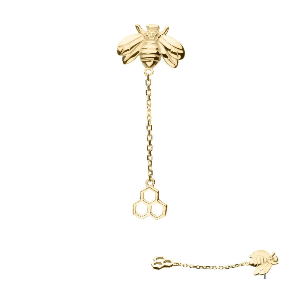 14K Honeycomb & Bee Chain Dangle in Gold Design